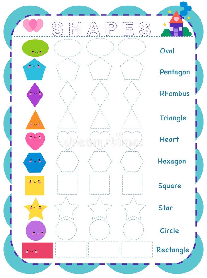 Tracing Lines Color Shapes for Preschool Kids, Hous Coloring Page Stock ...