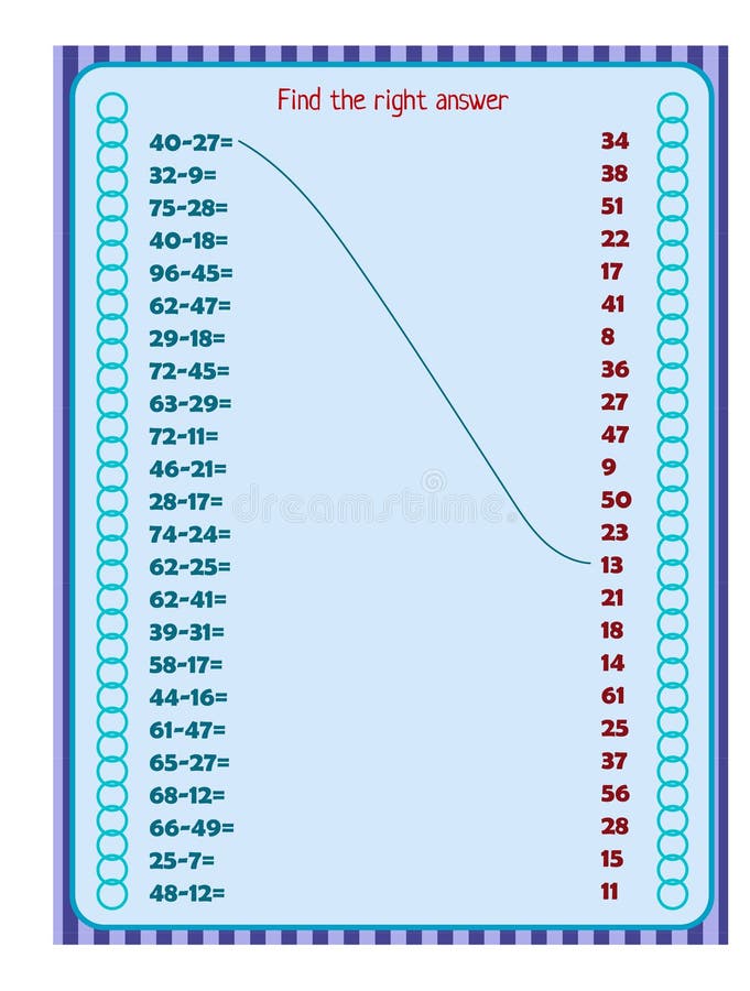 Worksheet for School Children. Subtraction. Solve Examples and Find the ...