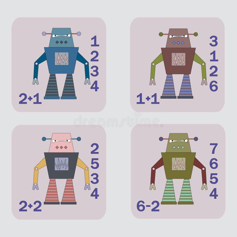 Mascot Addition for Kids, Funny Maths for Children Vector Illustration ...