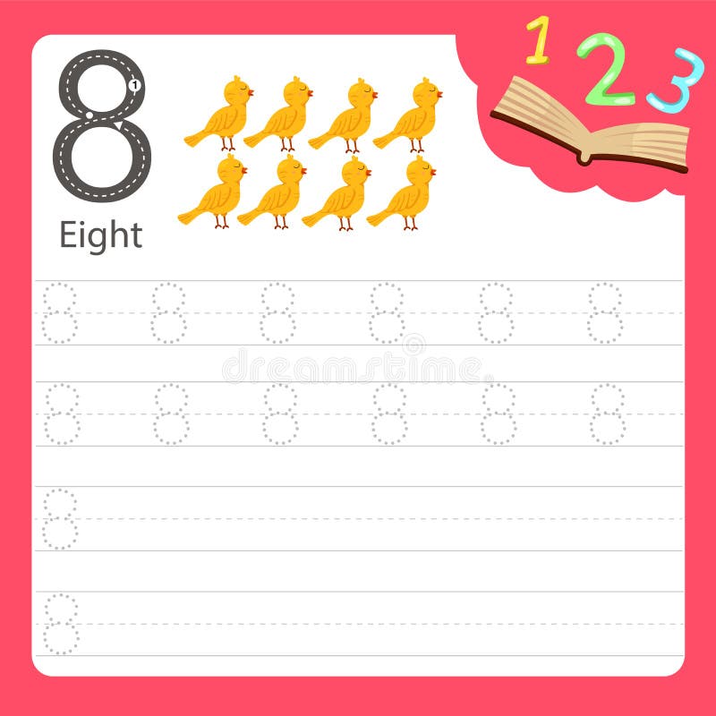 Worksheet Writing Practice Number Eight Stock Vector - Illustration of ...