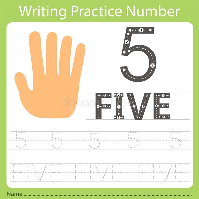 Worksheet Writing Practice Number Five Stock Vector - Illustration of ...