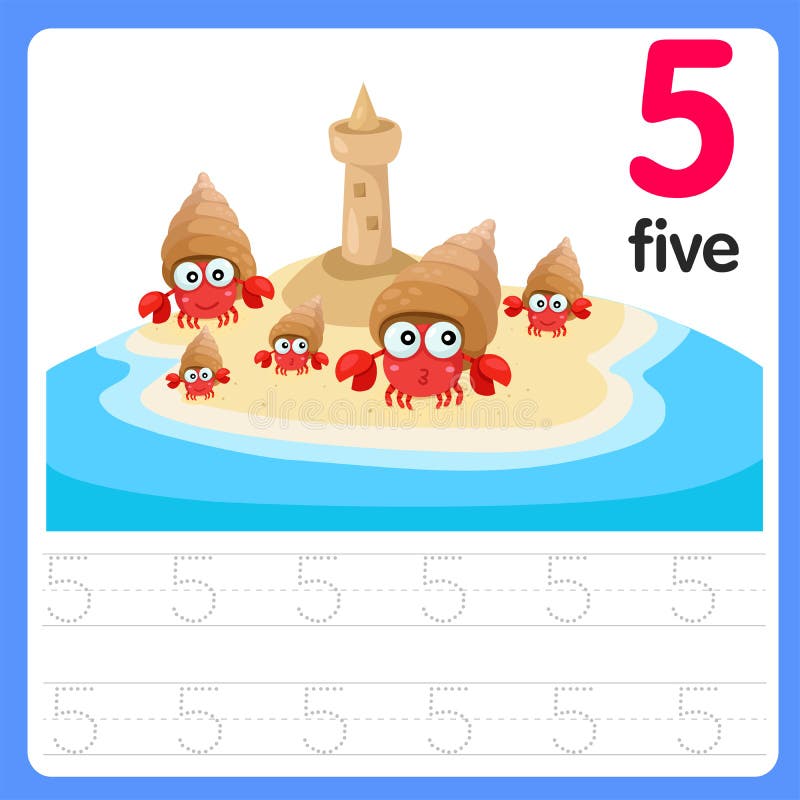 Worksheet Writing Practice Number Five Stock Vector - Illustration of ...
