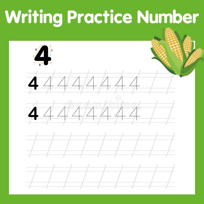 Number Tracing Worksheet Four Alphabet Writing Stock Illustrations – 42 ...