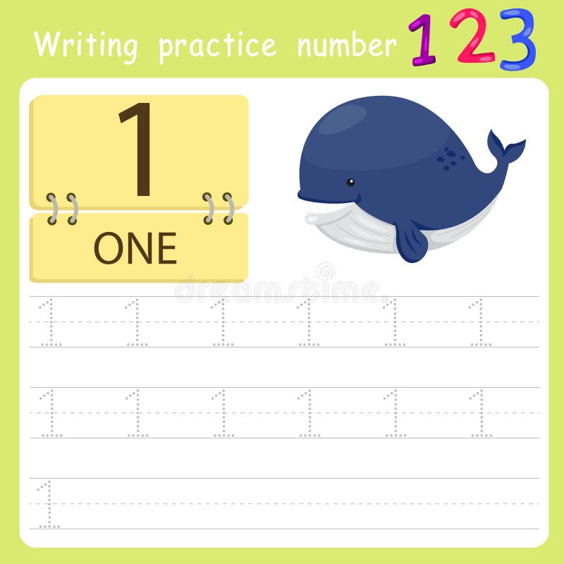 Worksheet Writing Practice Number One Stock Vector - Illustration of ...