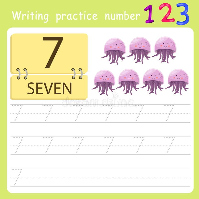 Worksheet Writing Practice Number Seven Stock Vector - Illustration of ...