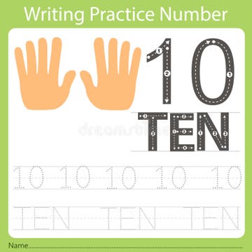 Worksheet Writing Practice Number Ten Stock Vector - Illustration of ...