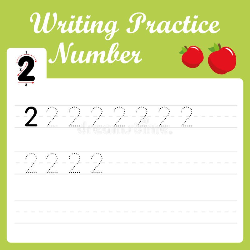 Writing Practice Number Two Stock Vector - Illustration of kindergarten ...