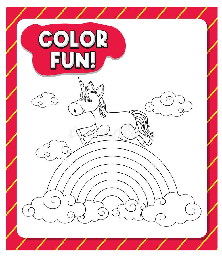 Worksheets Template with Color Time! Text and Unicorn Outline Stock ...