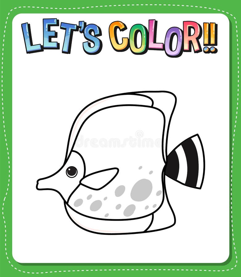 Worksheets Template with Letâ€™s Color!! Text and Fish Outline Stock ...