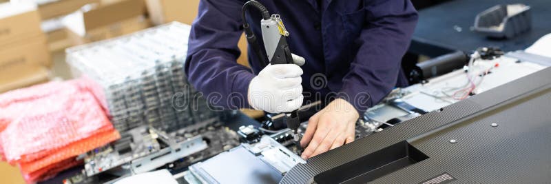 Minsk, Belarus - May 08, 2018: Workshop for Assembring Televisions ...