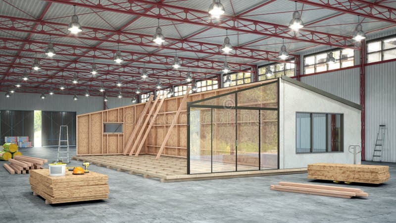 Workshop Assembly of Modular Buildings. Stock Illustration ...