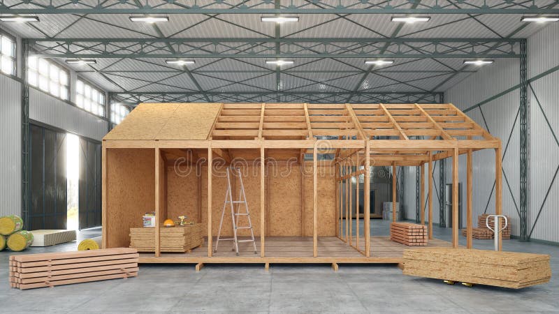 Workshop Assembly of Modular Buildings. Stock Illustration ...
