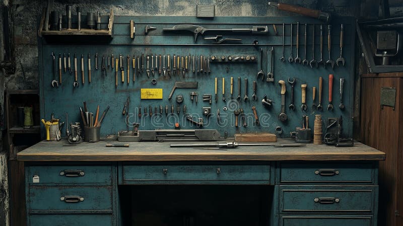A Workshop Bench with Organized Tools and a Vise Ready for Use Stock ...