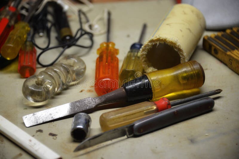 Workshop Bench with Random Assortment of Tools and Equipment. Stock ...