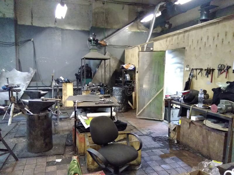 Workshop of a blacksmith. stock photo. Image of blacksmith - 156191292