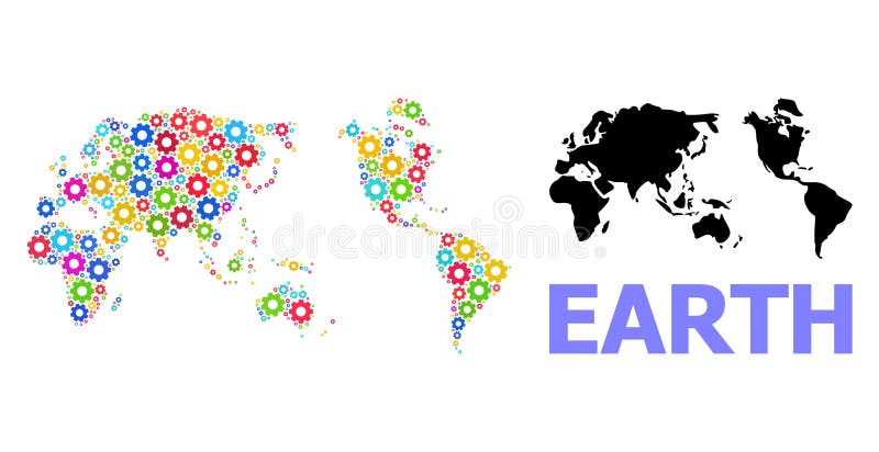 Workshop Composition Map of Earth of Colored Cogs Stock Illustration ...