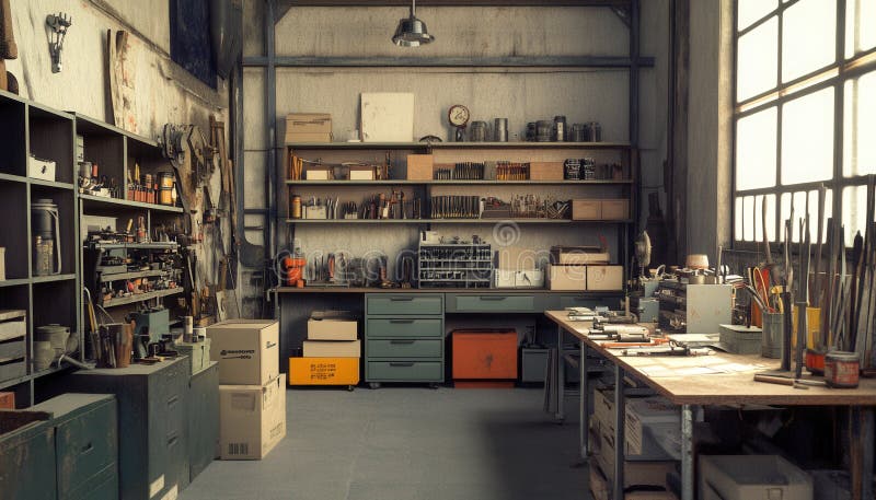Well-organized Workshop Filled with Tools and Equipment during Daylight ...