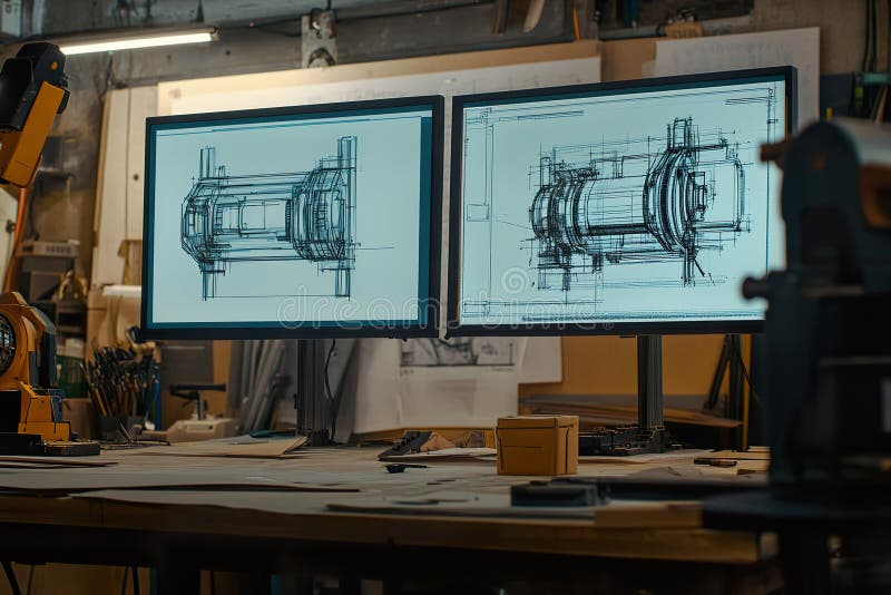 Workshop Featuring Screens Showing Digital Designs and Sketches among Various Tools and ...