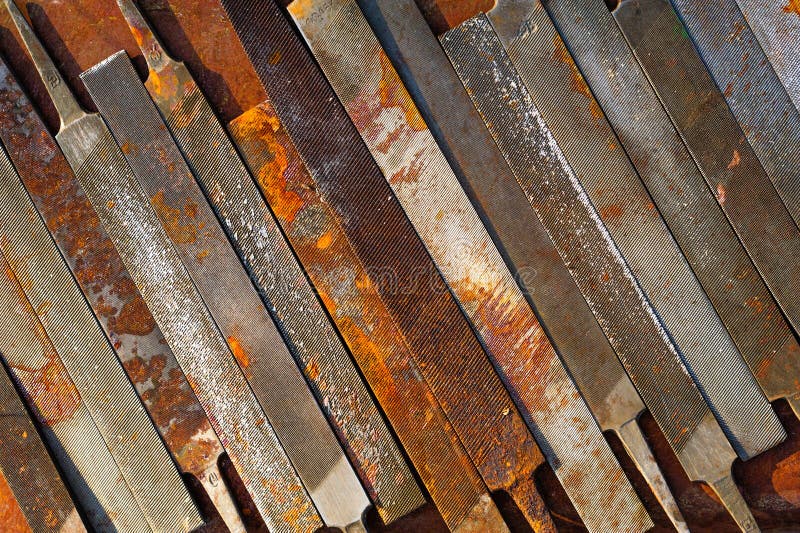 Workshop Files on a Rusty Background Stock Image - Image of hand, files ...