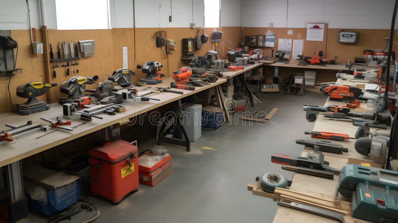 A Workshop Filled with Various Types of Saws Drills and O Created with ...