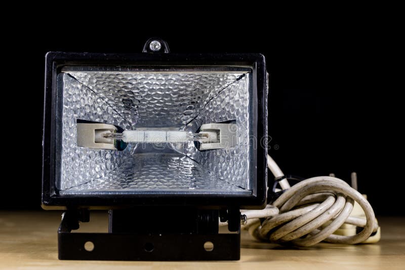 Workshop Halogen Lamp on a Wooden Workshop Table. Accessories an Stock ...