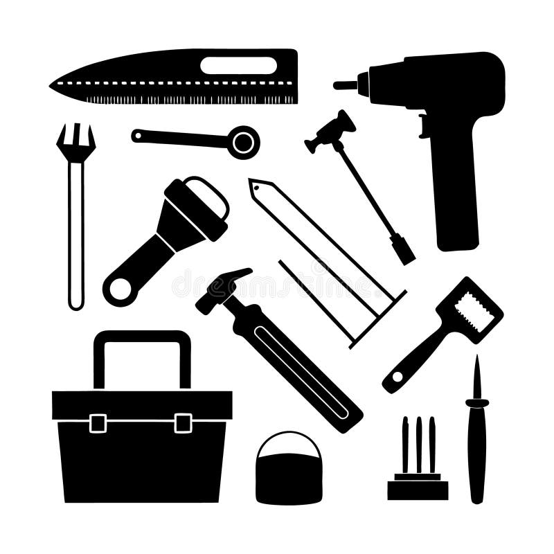 Workshop and Hand Tools Silhouette Icon Set Stock Illustration ...