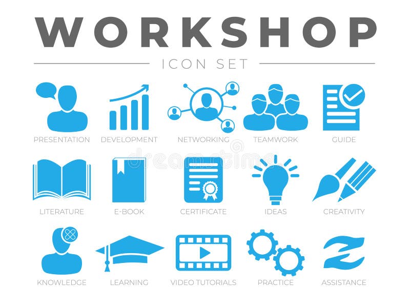 Workshop Icon Set. Presentation, Development, Networking, Teamwork ...