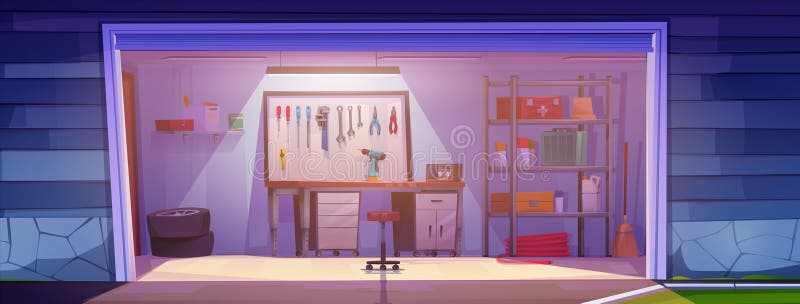 Workshop Interior in Garage Room Cartoon Vector Stock Vector ...
