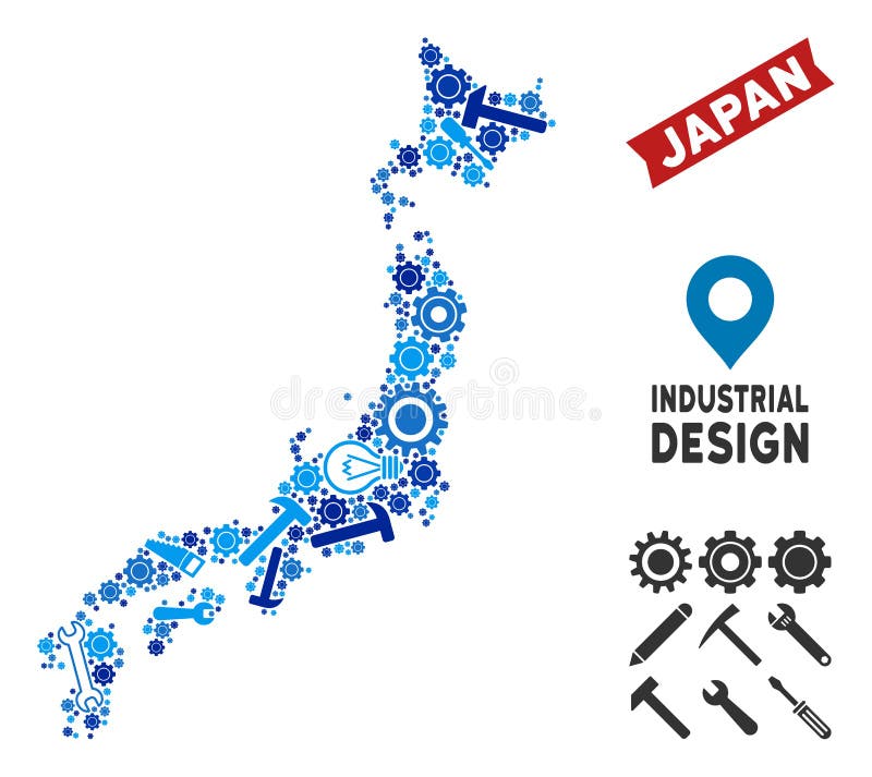 Workshop Japan Map Mosaic stock vector. Illustration of engineering ...