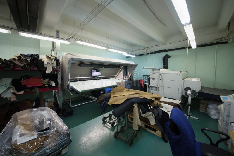 Workshop with Leather Rolls and Suede and Special Stock Image - Image ...