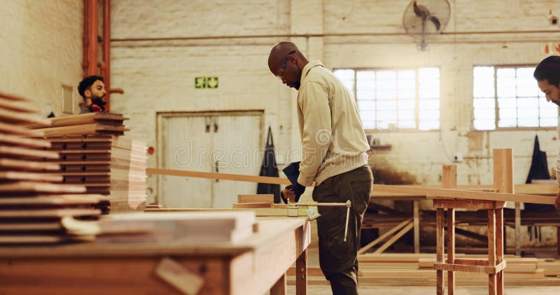 Workshop, Manufacturing and People with Tools, Woodworking and ...