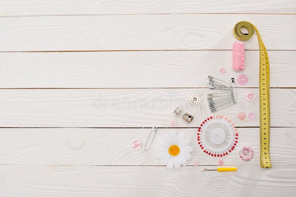 Workshop with Needlework Details and Tools Mock-up Stock Photo - Image ...