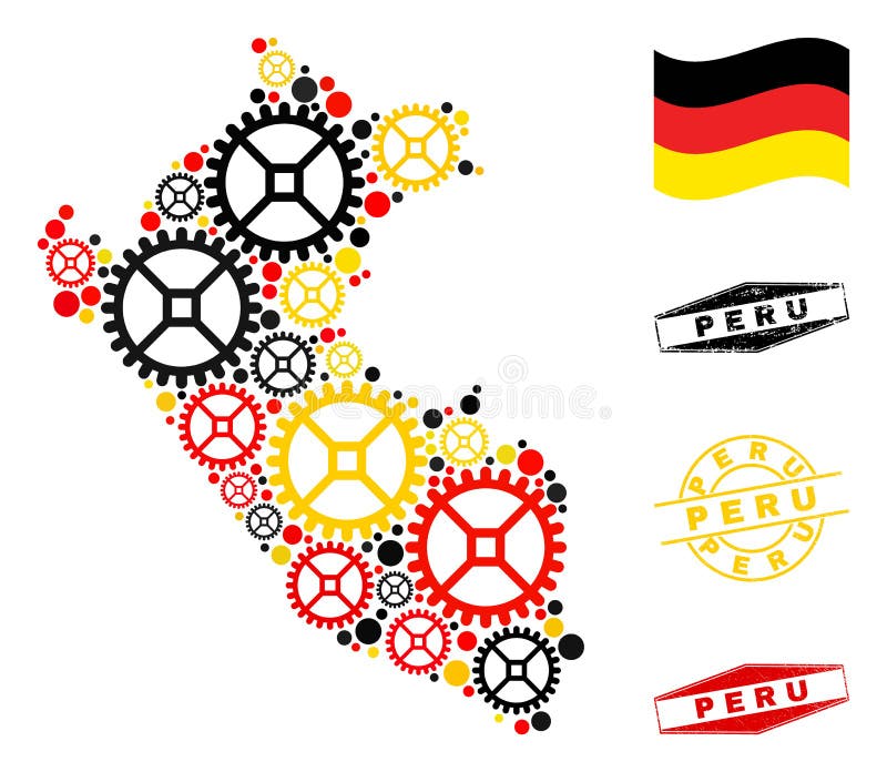 Cog Composition Peru Map in German Flag Colors and Grunge Seals Stock ...