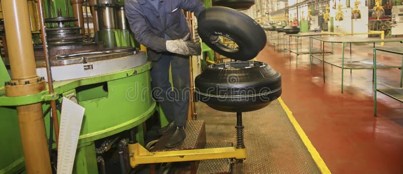 Workshop for the Production of Car Tires. the Machine is Semi-automatic ...