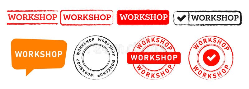 Workshop Rectangle Circle Stamp and Speech Bubble Label Sticker Sign ...