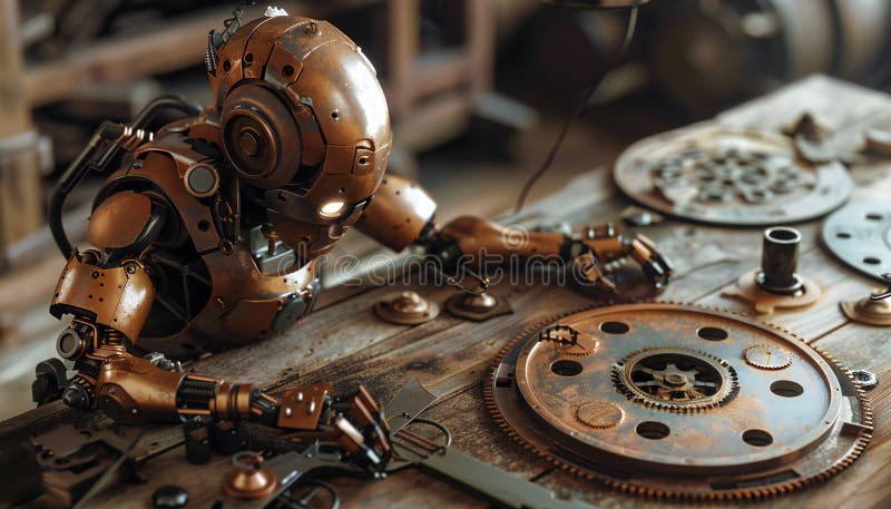 Workshop of Renaissance Robots, the Concept of a Thoughtful Robot Stock ...