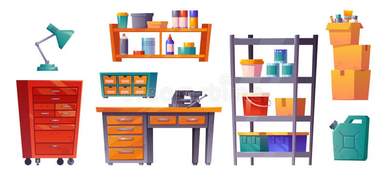 Workshop Room Interior in Garage, Tool Storage Stock Vector ...