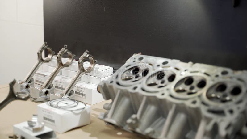 Auto Mechanic Assembles Engine Using New Piston, Rings, Liner Kit ...