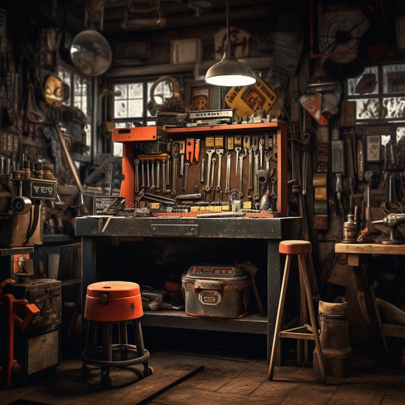 Workshop Scene. Tools in a Box. Garage. Generative AI Stock ...