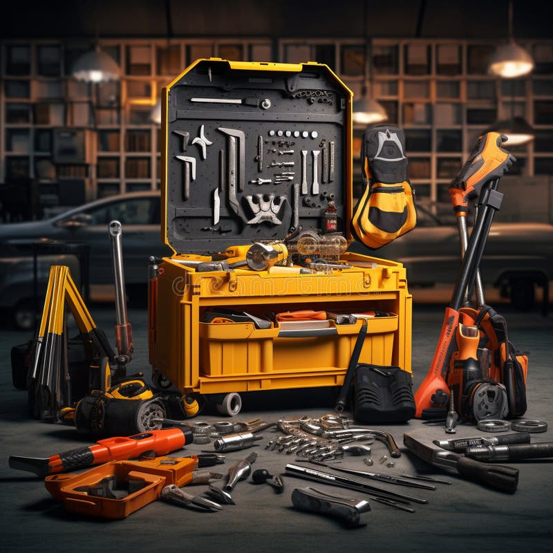 Workshop Scene. Tools in a Box. Garage. Generative AI Stock ...