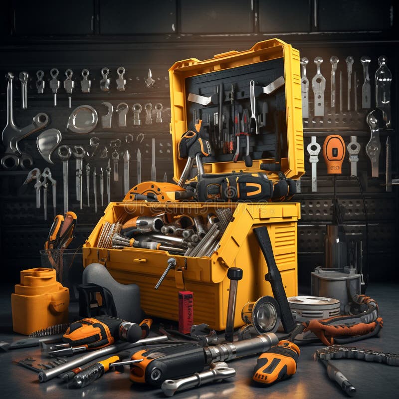 Workshop Scene. Tools in a Box. Garage. Generative AI Stock ...