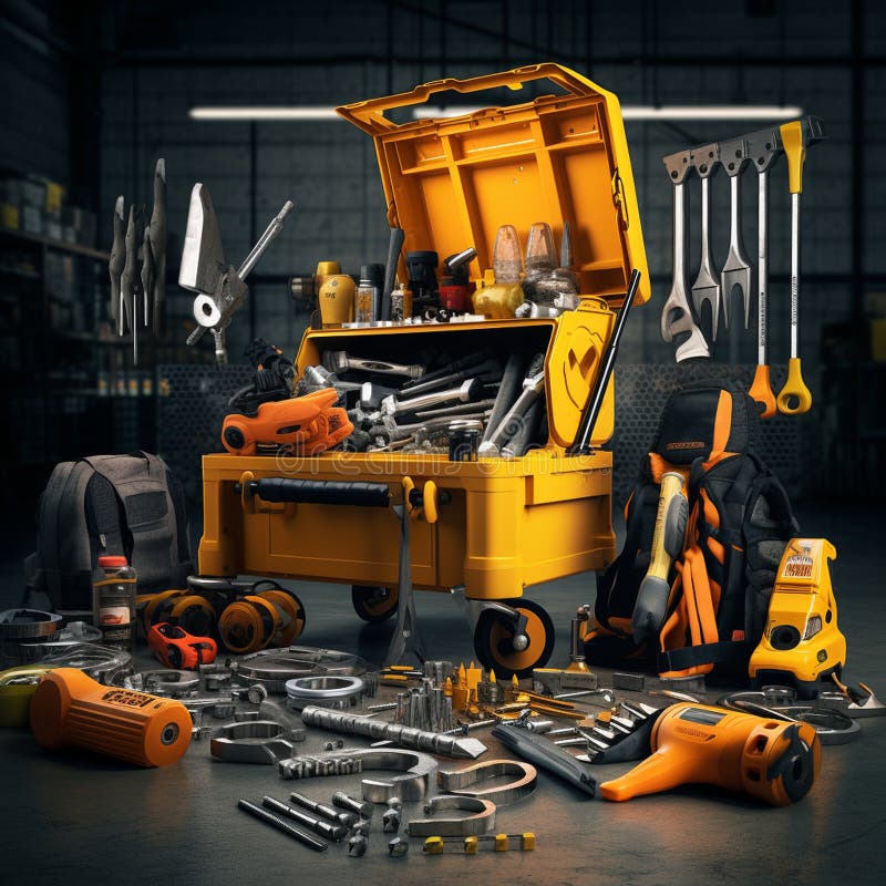 Workshop Scene. Tools in a Box. Garage. Generative AI Stock Photo ...