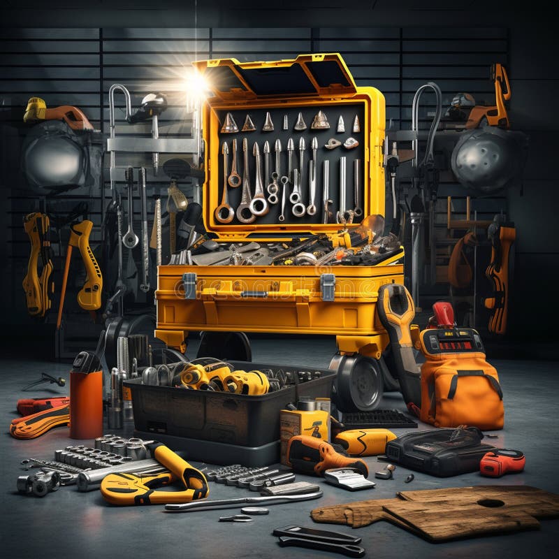 Workshop Scene. Tools in a Box. Garage. Generative AI Stock Image ...