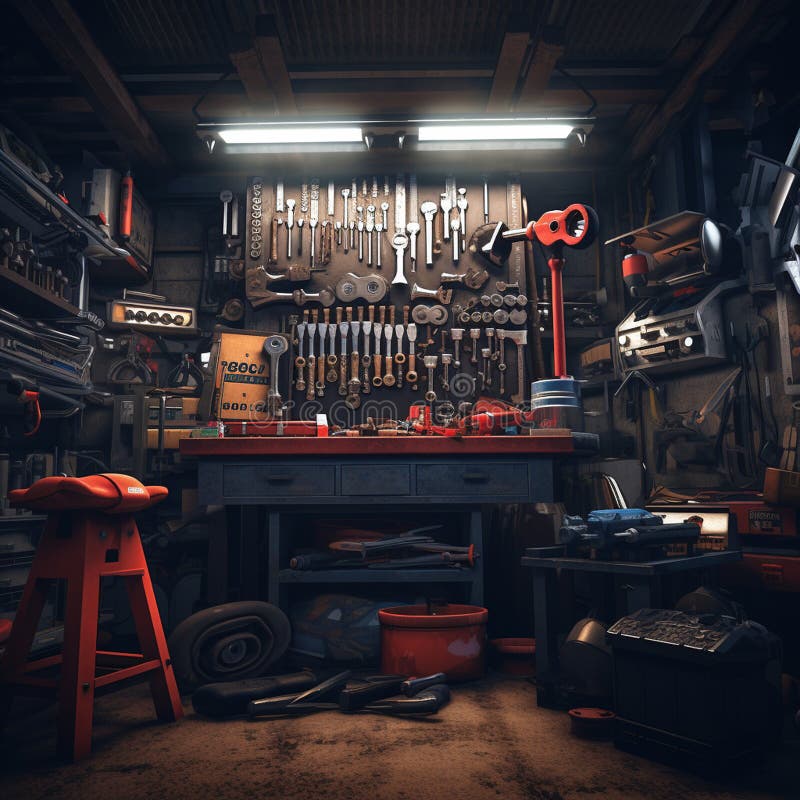 Workshop Scene. Tools in a Box. Garage. Generative AI Stock Photo ...