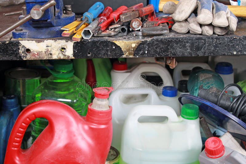 Home Improvement Messy Clutter with Dusted Tools Stock Photo - Image of ...