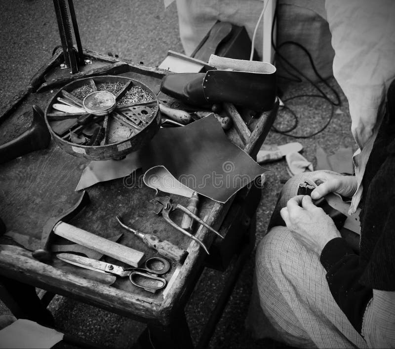 Workshop with Shoemaker during the Processing of Leather Stock Photo ...