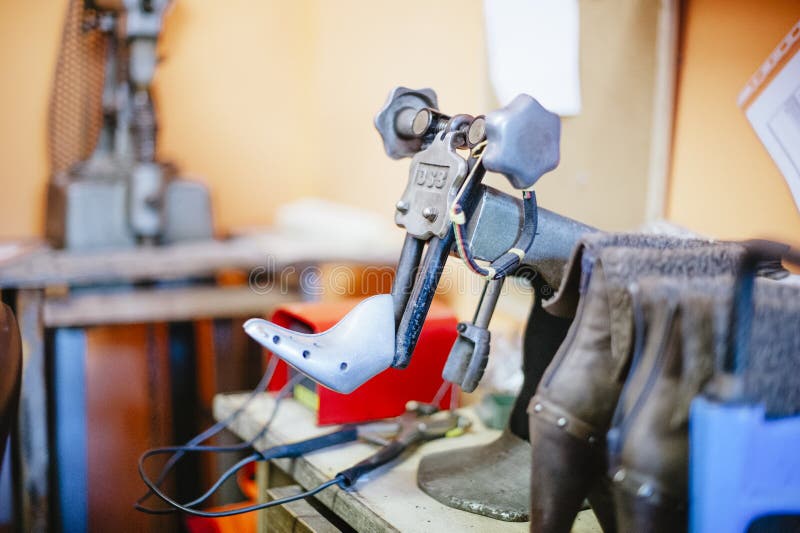 Shoemaker Workshop Chest with Pieces of Sole Seen from Above Stock ...