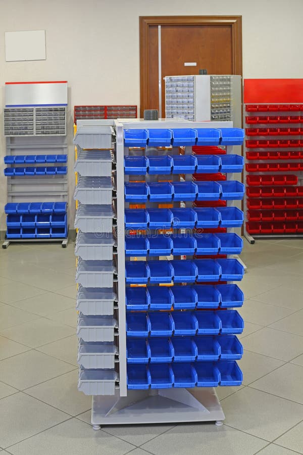 Workshop Storage Plastic Rack Stock Photo - Image of warehouse, shelves ...