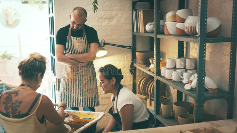 Workshop Teacher, Pottery Mold and People Teamwork on Ceramic Design ...
