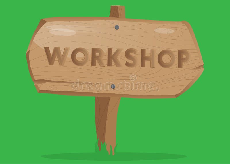 Workshop Text on Wooden Sign. Cartoon Vector Illustration Stock Vector ...